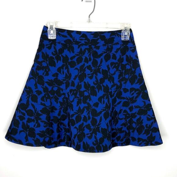 Express | Skirts | Express Mini Skirt Blue With Black Floral Pattern ...